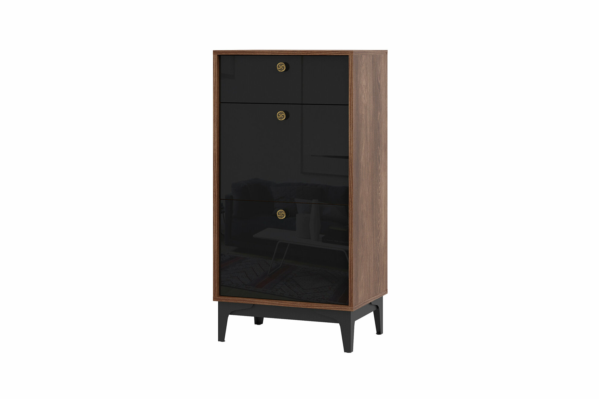 Комод для одежды Нонтон Brass, 53.8 x39x107 см, каштан арвадона / черный глянец