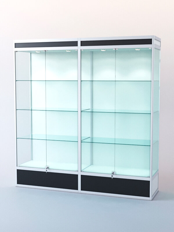 Витрина для музеев вооруженных сил "экспонат" №1-1 двухметровая (задняя стенка ДВП), Белый и Черный