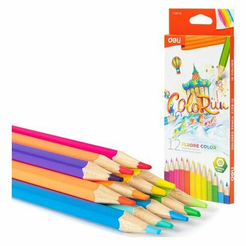 Карандаши Deli ColoRun EC128-12 EC128-12, шестигранный, дерево, 12 цв, коробка европодвес , 12