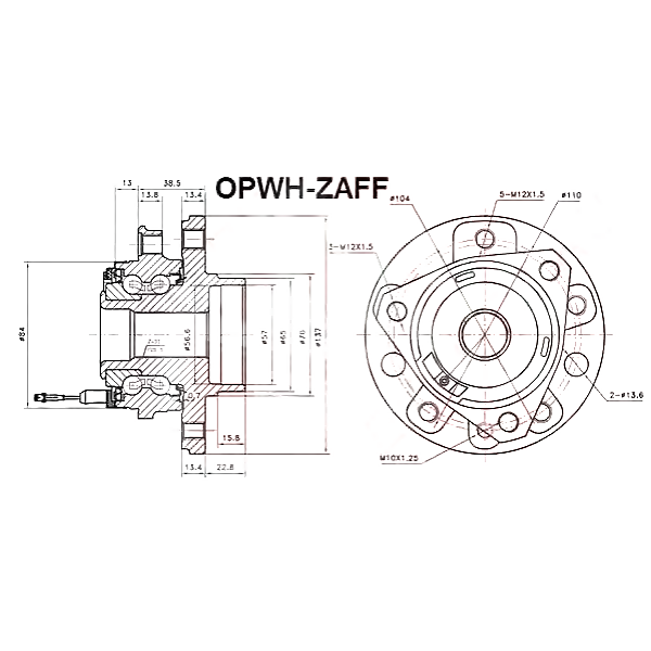 ASVA OPWH-ZAFF (1603254) ступица передняя с датчиком абс (10013160 / 170619 / 0206577 / 8, )ступица передняя