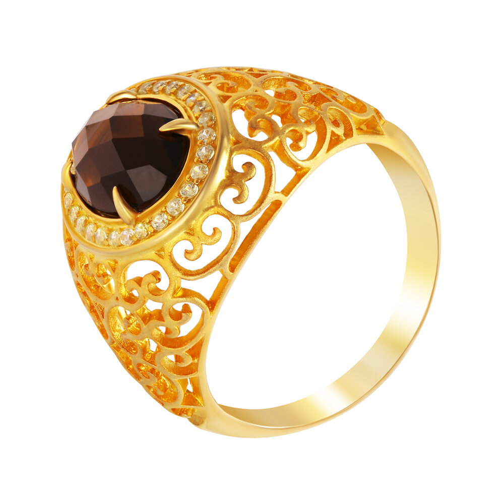 Кольцо, серебро, 925 проба, раухтопаз