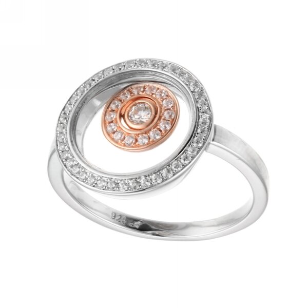 Перстень, серебро, 925 проба, родирование, золочение, стекло, циркон