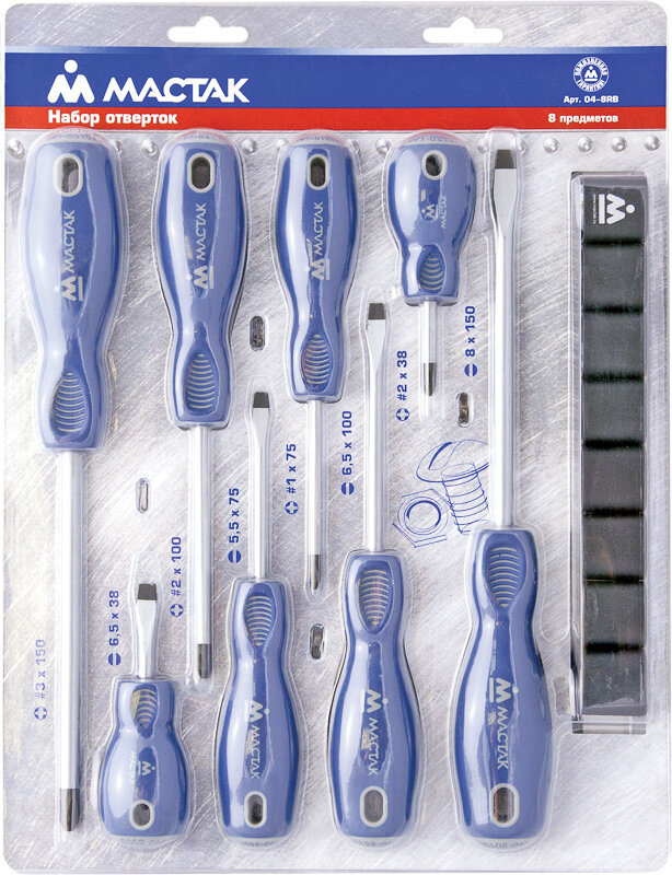 Мастак Набор отверток с держателем, 8 предметов 04-8RB