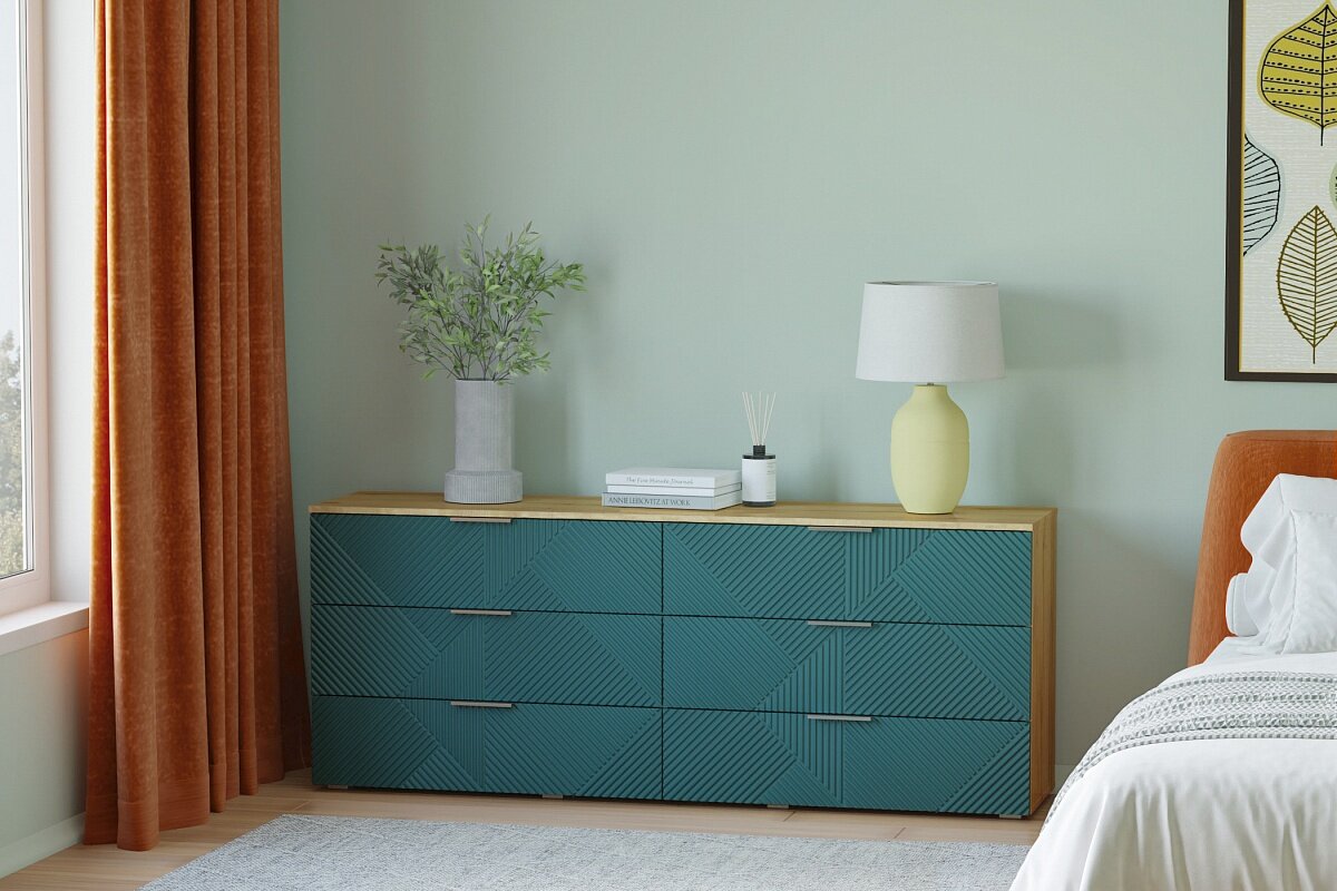 Комод МебельЛэнд24 Салерно NEW 6 Аквамарин 182x42x72 синий с 6 ящиками