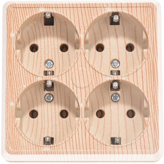 Розетка Universal 4-м ОП Олимп с заземл. квадрат сосна, 1177