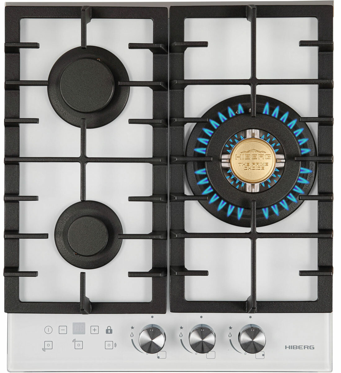 Газовая варочная панель Hiberg VM 4535 W 45 см, 3 конфорки электроподжиг газконтроль, белый
