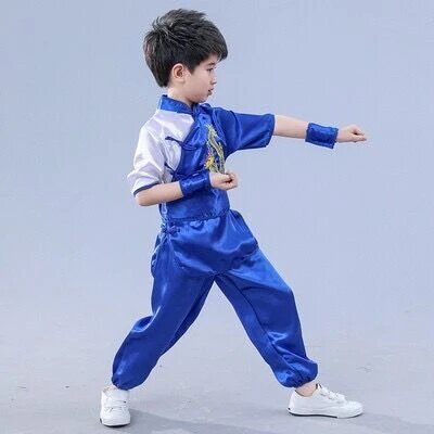 Детская традиционная китайская одежда ушу для детей, униформа для боевых искусств, Синий, 150cm, 1