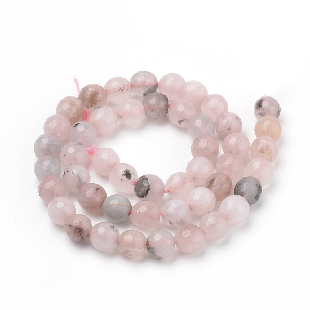 Бусины каменные, кварц, цвет сакуры, 8мм, граненый, 46 шт, низка