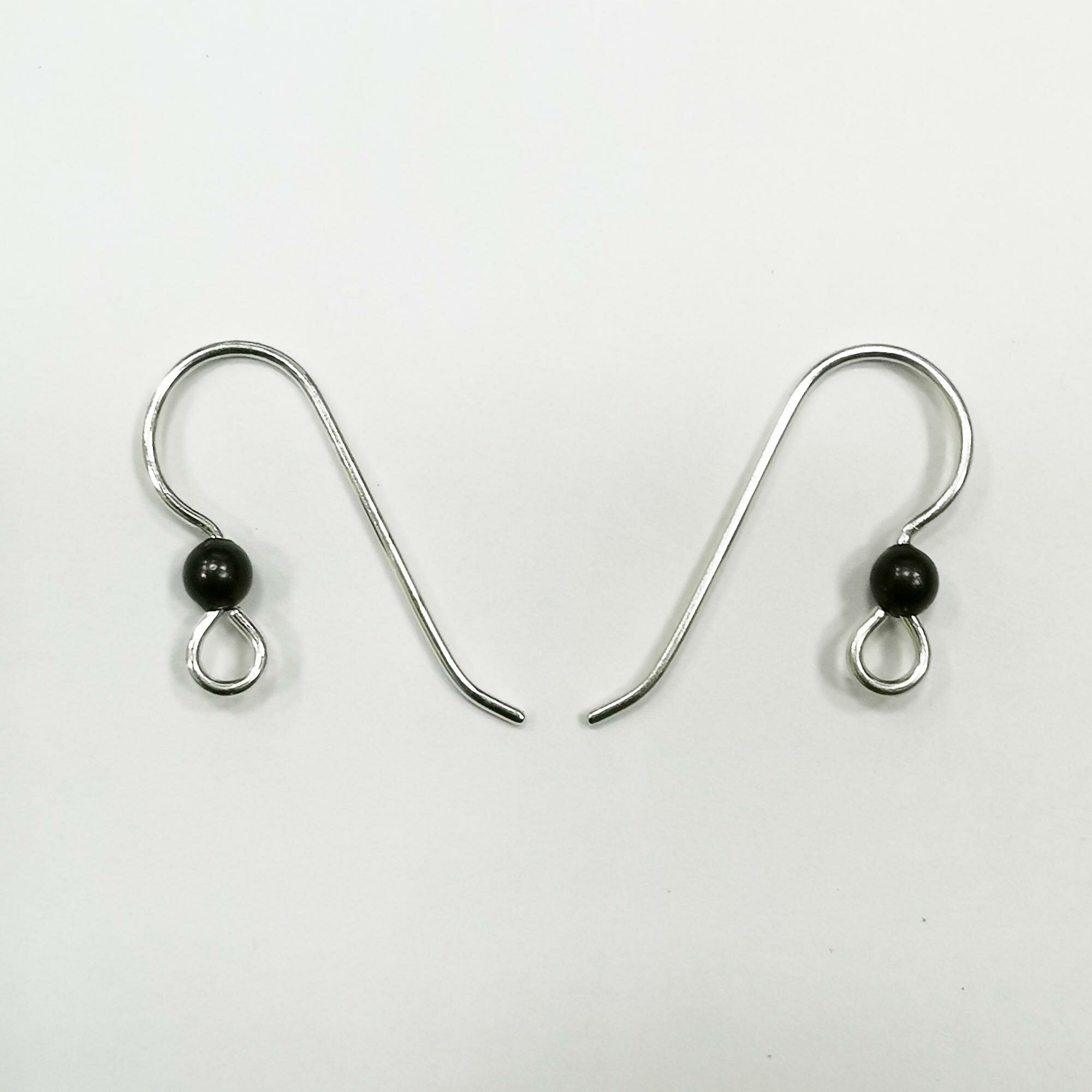 Швензы открытые, 16мм, TierraCast, с чёрным шариком, базовый материал - серебро, без покрытия, пара