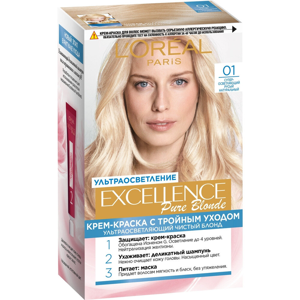 Крем-краска для волос L'Oreal Paris Excellence creme 01 Суперосветляющий русый натуральный, 200мл x 2 упаковки