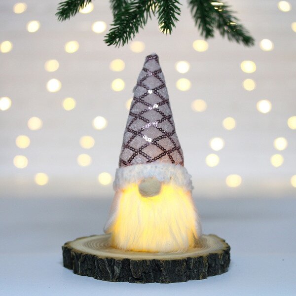 Сувенир новогодний Серпантин "Новогодний лесовичок" 7х15х5 см, Розовый, с подсветкой