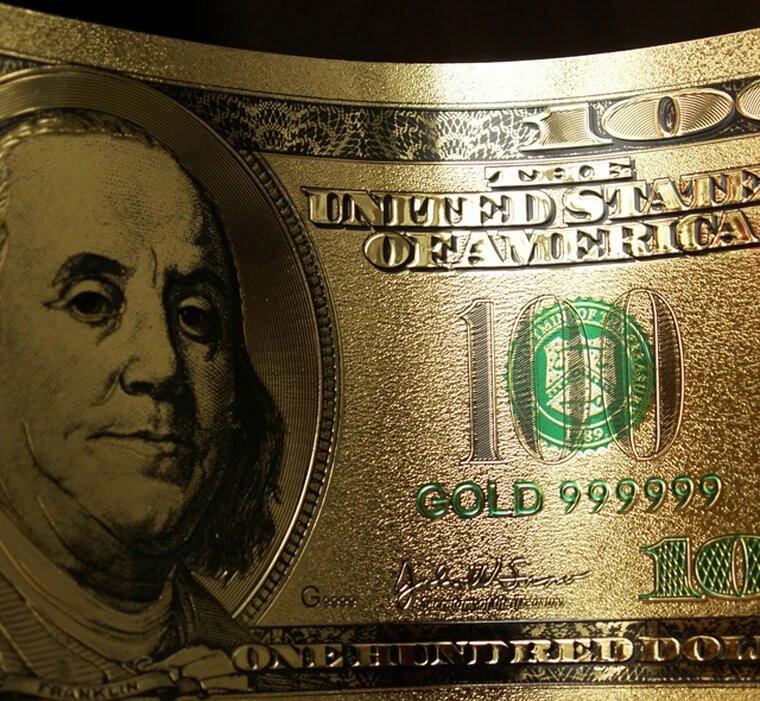 Цветная банкнота 100 долларов США 1968 год золотая фольга 24 карата GOLD сувенирная копия, банкноты и купюры редкие коллекционные