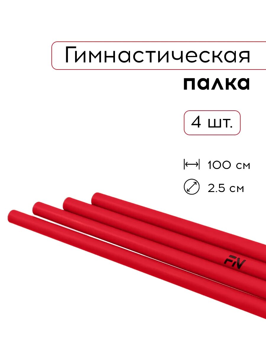 Гимнастическая палка FN Plastic Stick, 100 см, 4 шт, красный цвет