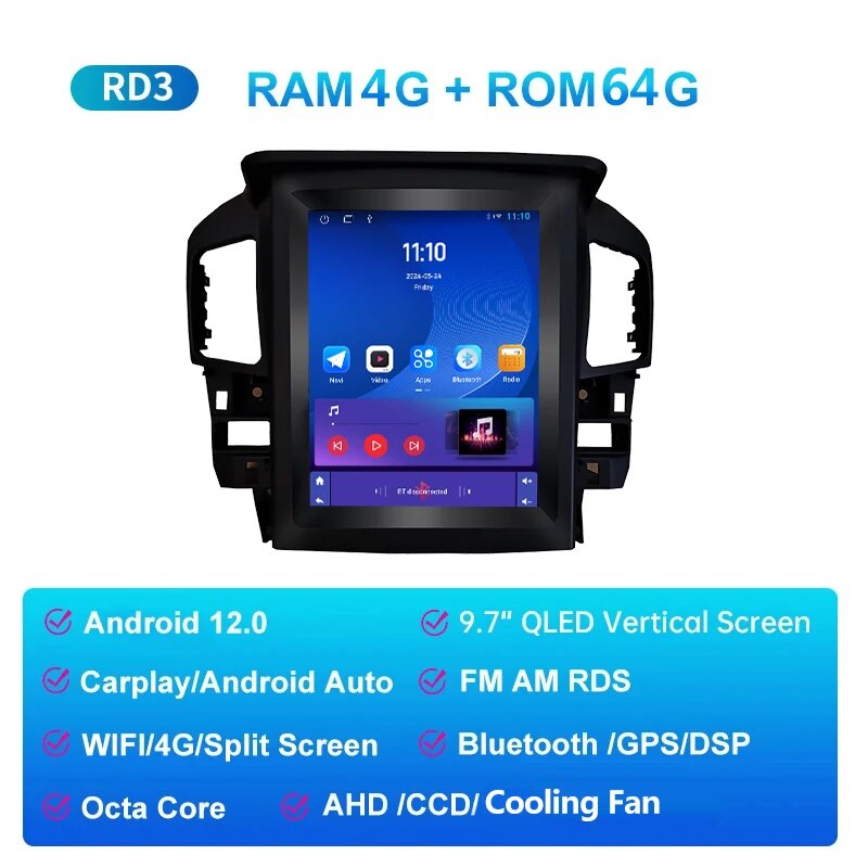 9,7-дюймовый Android 12, автомобильный радиоприемник в стиле Tesla для Lexus RX300 Toyota Harrier 1998 2001 Carplay, GPS-навигация, мультимедиа 4G 64G