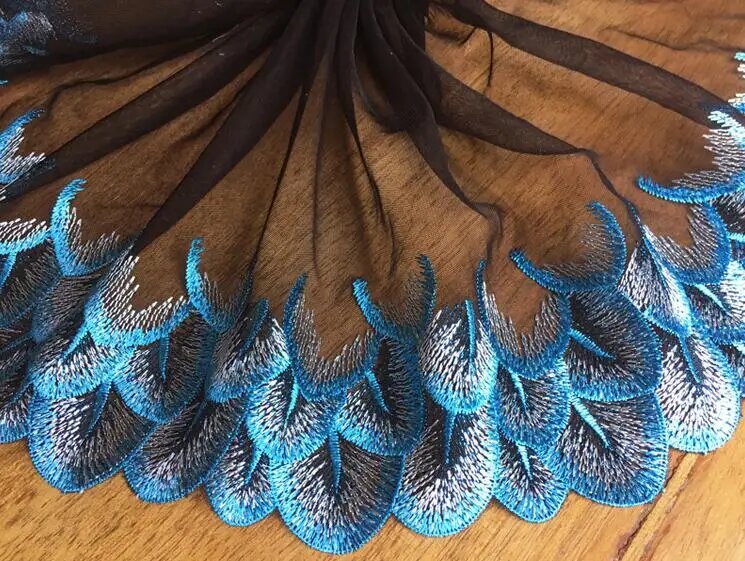 FINEFANTESYER цветное кружево из полиэстера Бирюзовый, blue black 21cm