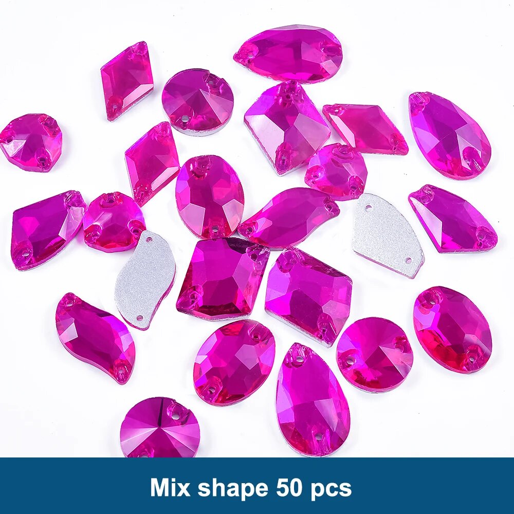 Стразы Oleeya Mix Shape Glitter, ярко-розовые кристаллы, не требующие термоклея, для шитья, декоративные камни для ногтей, украшения для маникюра