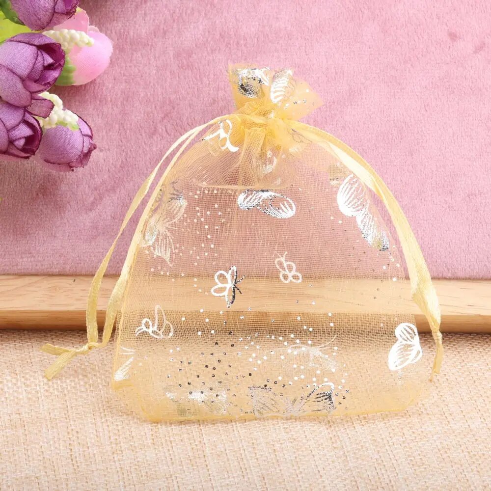 25/50 шт, 12 цветов, подарочные пакеты из органзы с бабочками, 7x9 см, 9x12 см, 13x18 см, сумки для ювелирных изделий, сумки для упаковки конфет, сумка на шнурке