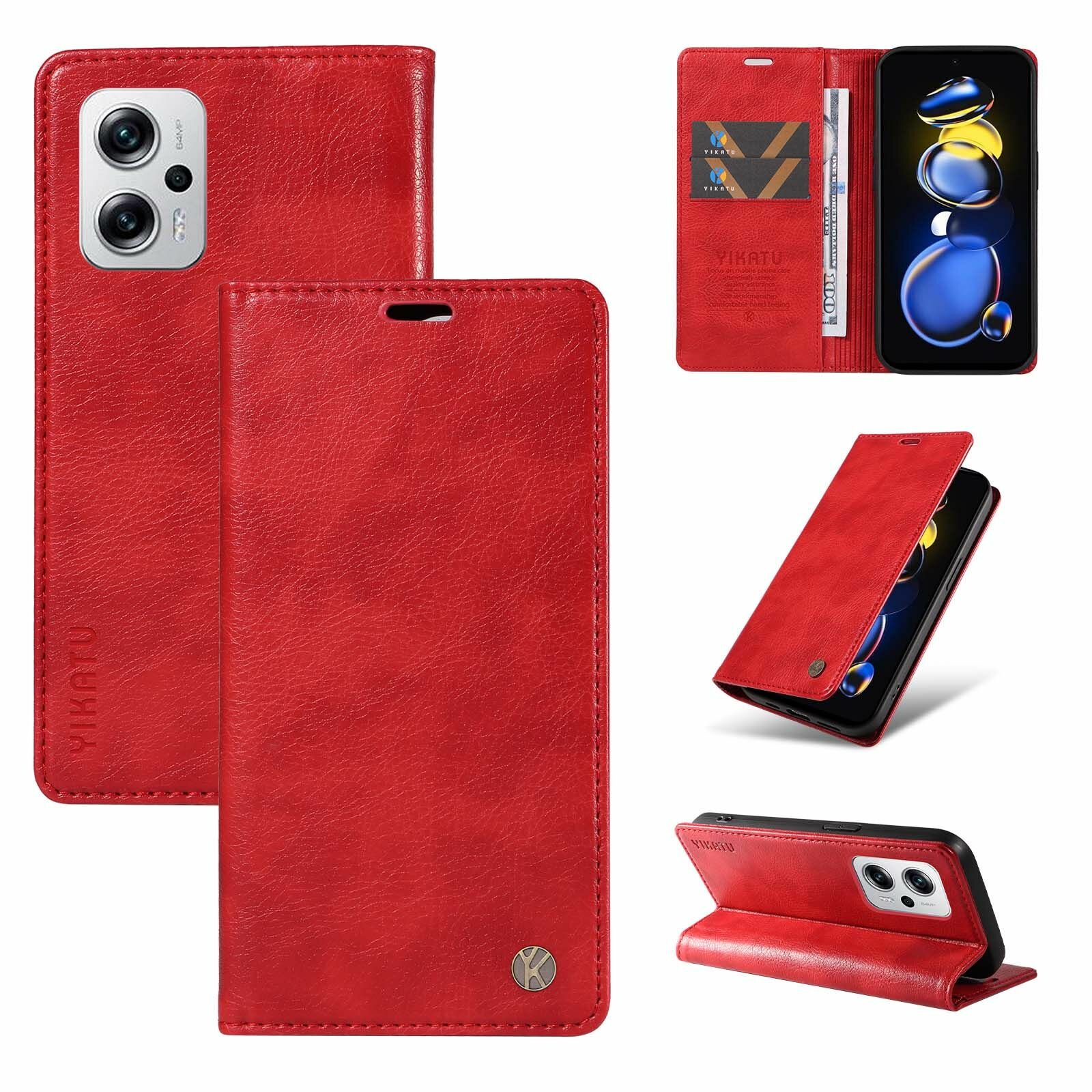 YIKATU Кожаный чехол для Xiaomi Poco X4 GT (Сяоми Поко Икс 4 ГТ, Ксиаоми Поко Х 4 Джи Ти) с визитницей из экокожи книжка