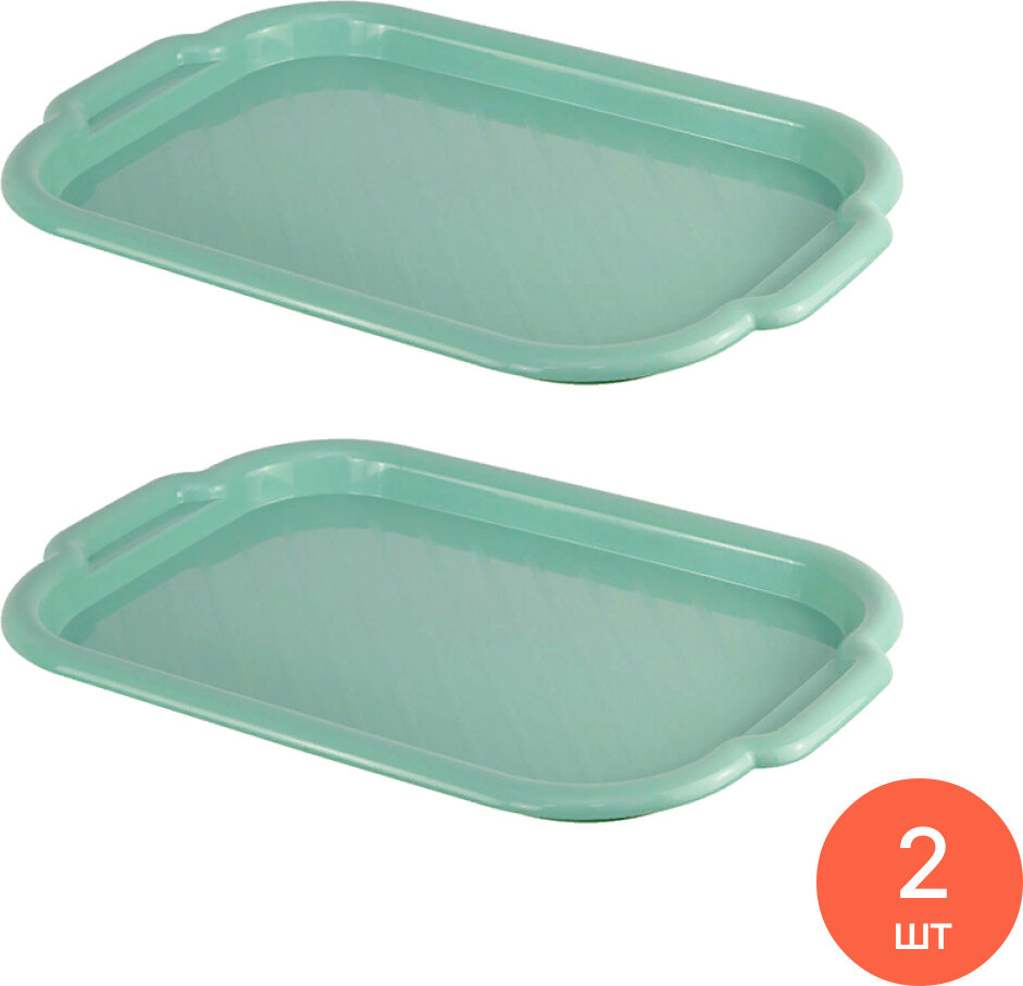 Поднос Idea / Идея универсальный большой с ручками, из полипропилена, голубой, 49×33см / сервировка стола (комплект из 2 шт)