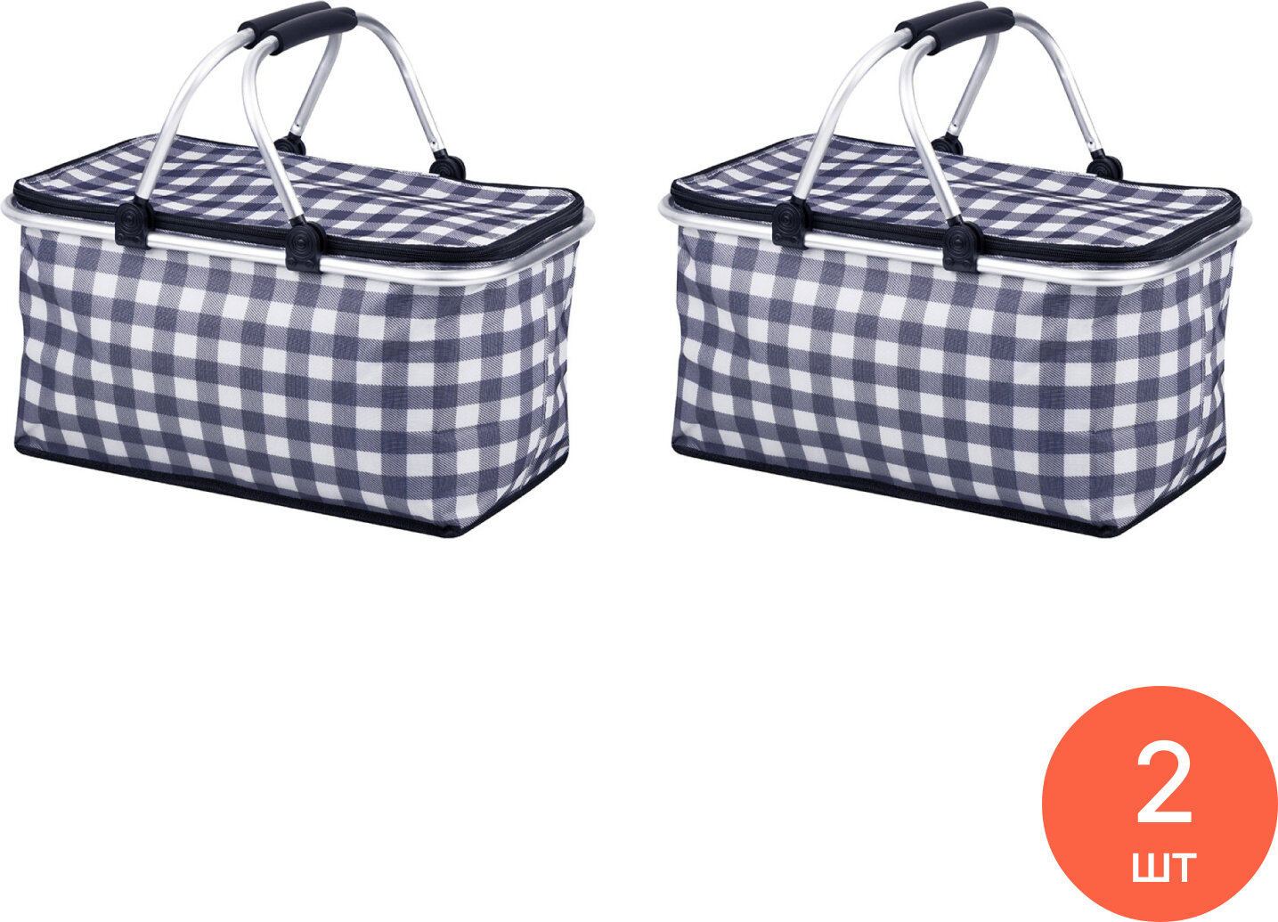 Термосумка Ecos / Экос складная с алюминиевым каркасом и теплоизоляционным слоем, полиэстер серого цвета с принтом, объем 30л, 48х27х24см / сумка холодильник (комплект из 2 шт)