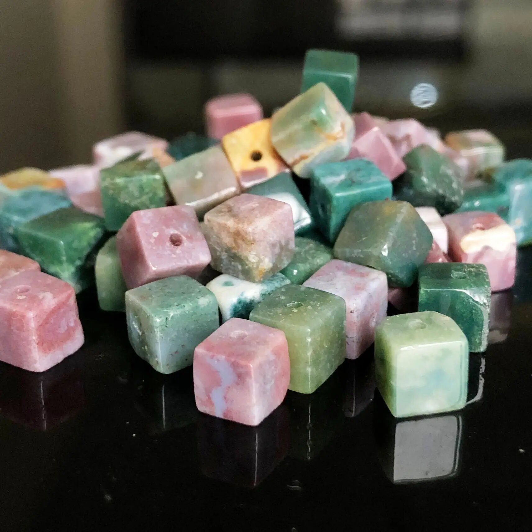 LNMBII Кубические бусины из натурального камня 4/6/8 мм Изумрудный, 6mm about 61pcs, INDIA AGATE