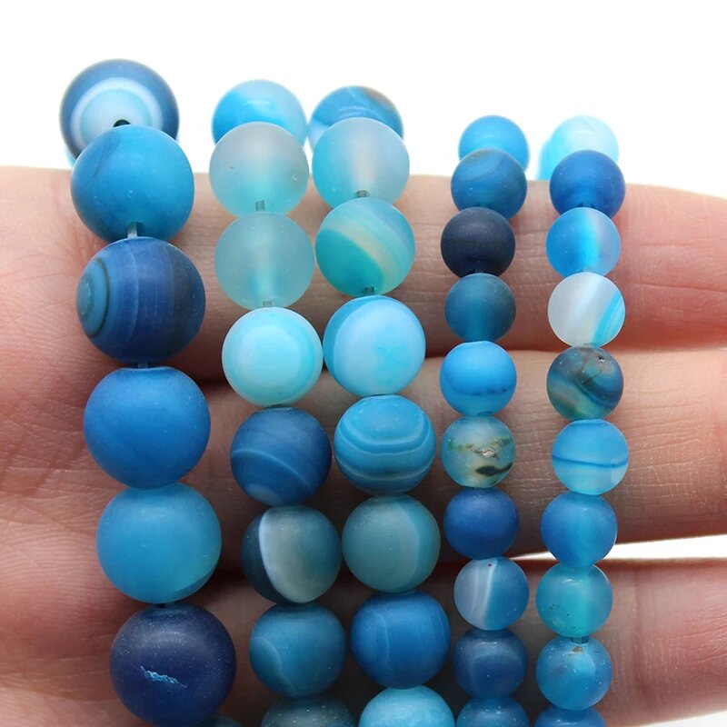 Бусины Агата матовые синие Youth Cadence 6 8 10 мм 8mm approx 46beads