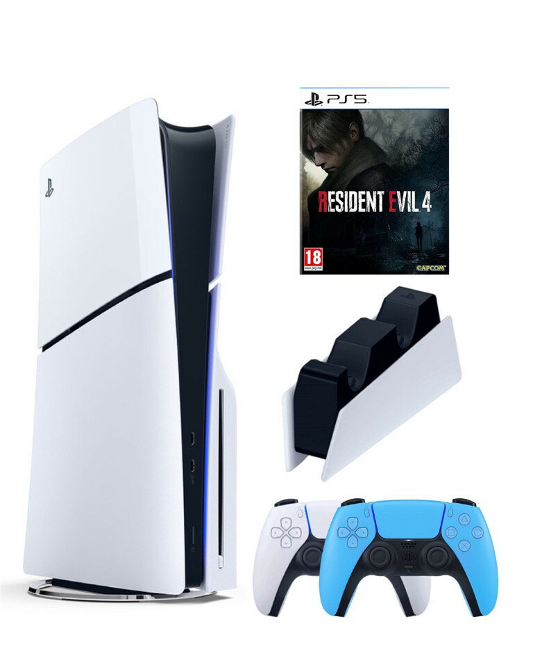 Приставка Sony Playstation 5 slim 1 Tb+2-ой геймпад(голубой)+зарядное+Resident Evil