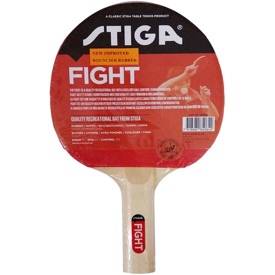 Ракетка для настольного тенниса Stiga Sports Stiga Fight Red, 184001, для любителей, накладка 1,5 мм ITTF, прямая ручка