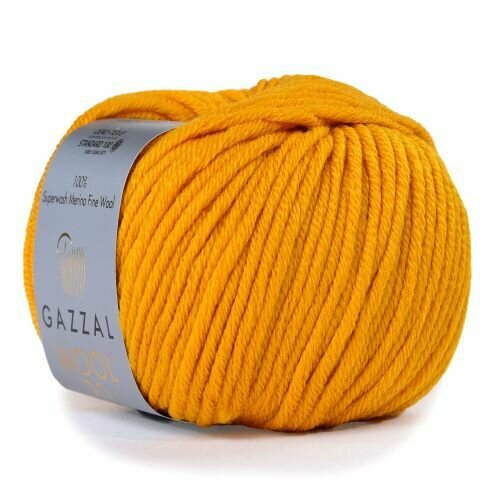 Пряжа Gazzal Wool 90 цвет 3667 жёлтая горчица (50г/90м, упаковка 5 мотков)