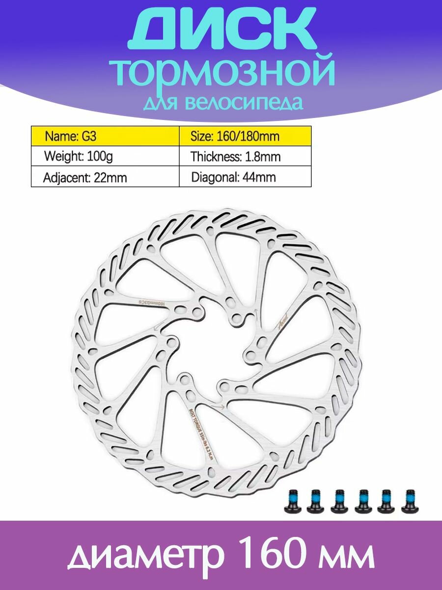 Тормозной диск 160 мм для велосипеда / Велосипедный ротор дискового тормоза