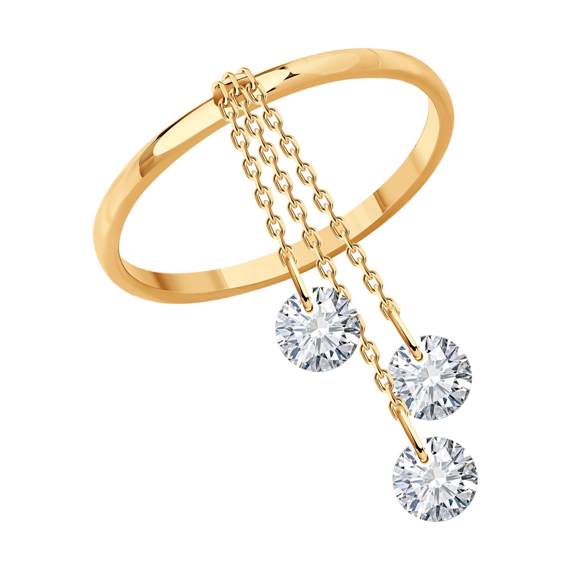 Кольцо, красное золото, 585 проба, фианит