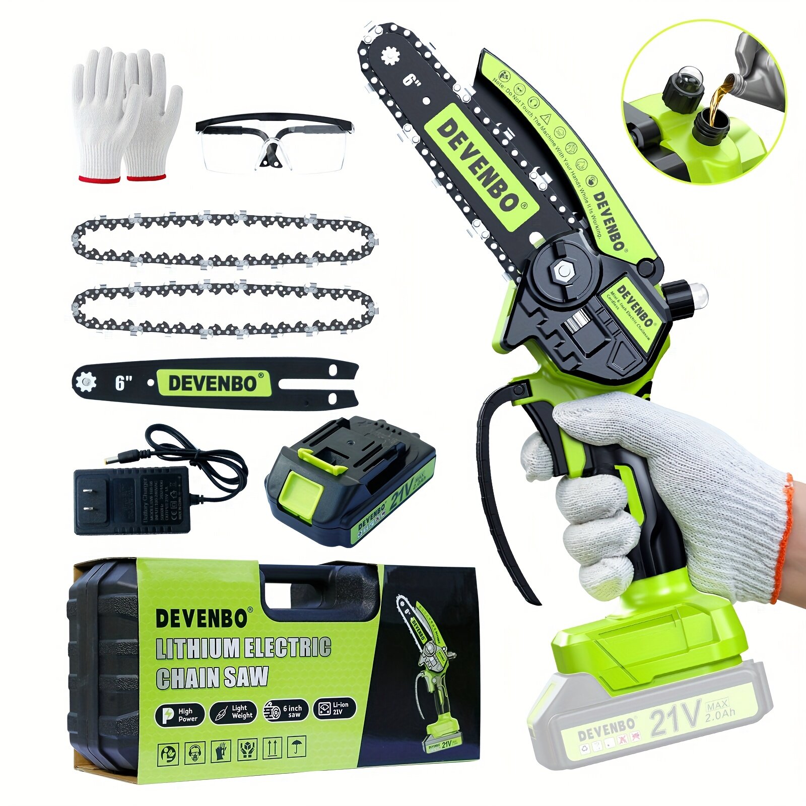 6-дюймовая мини-беспроводная электрическая цепная пила с 1-2 перезаряжаемыми аккумуляторами для обрезки деревьев и нарезки древесины.