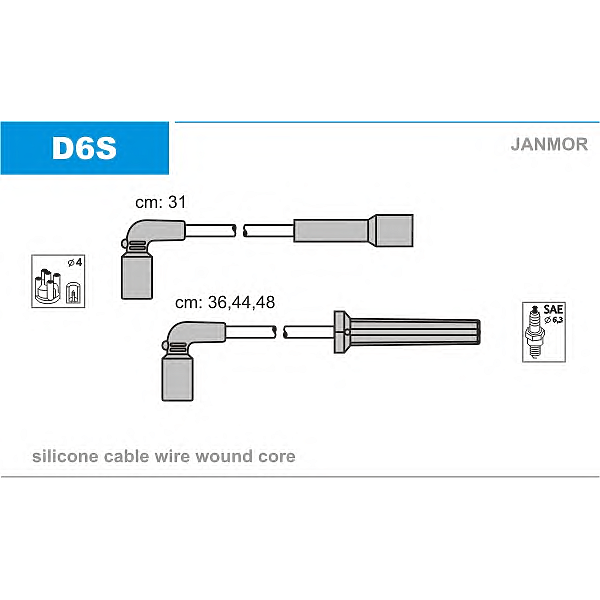 JANMOR D6S (96233409 / 96305387 / 96305387) к-кт проводов\ Daewoo (Дэу) kalos 1.4 02 / Lanos (Ланос) 1.4 / 1.5 8v 97