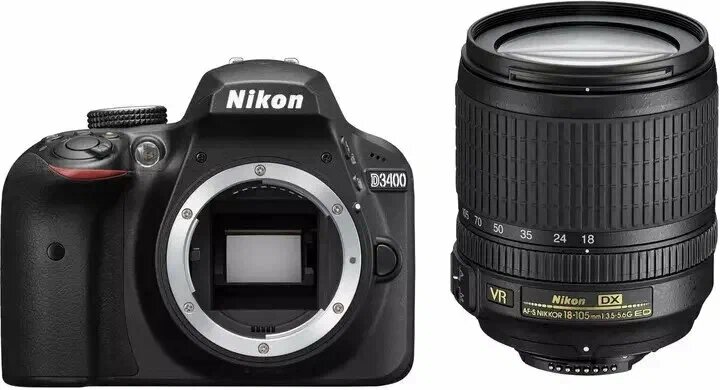 Фотоаппарат Nikon D3400 kit, с объективом 18-105mm, черный 24 Мп