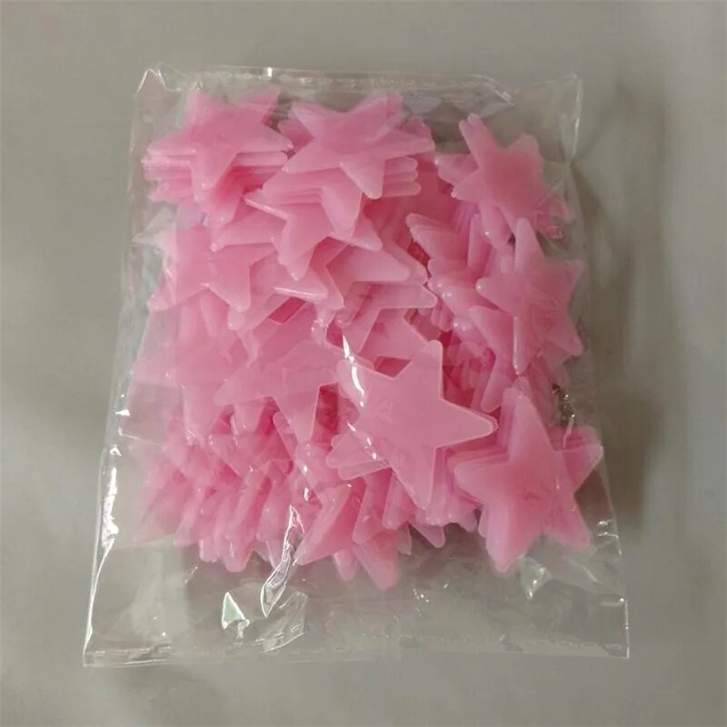 50 шт. Светящиеся звезды наклейки на стену пластиковые Розовый, Розовый