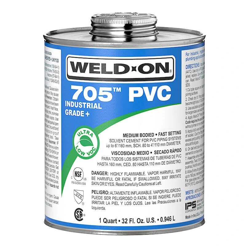 Клей для ПВХ Weld-On 705 для труб до 160 мм, с кисточкой, прозрачный, 946 мл, цена - за 1 шт