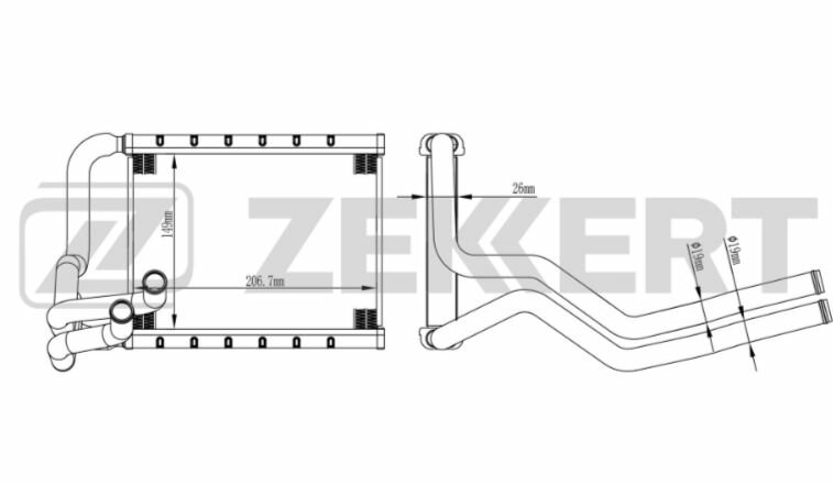 Zekkert. Радиатор отопителя Kia Ceed III, Pro Ceed, Hyundai i30 III.