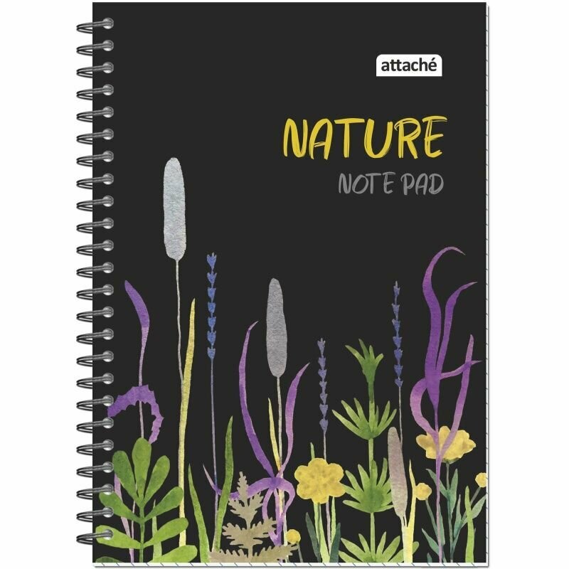 Блокнот Attache "Nature" Black Flowers, А5, 60 листов, клетка 65 г/м2 100%, гребень, картон, ВД-лак