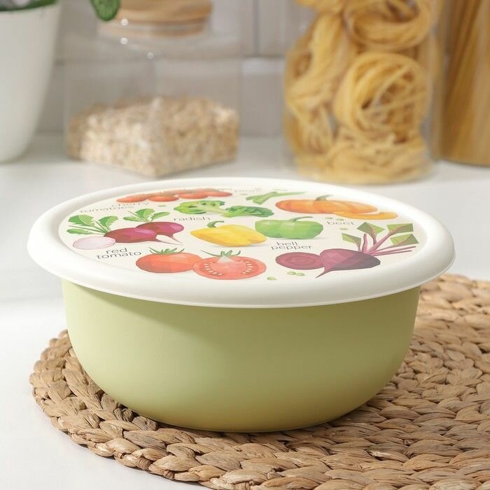 Миска Idiland с крышкой, 2,1 л, диаметр 22,5 см, h 9 см, с декором, цвет салатовый (221140920/04)