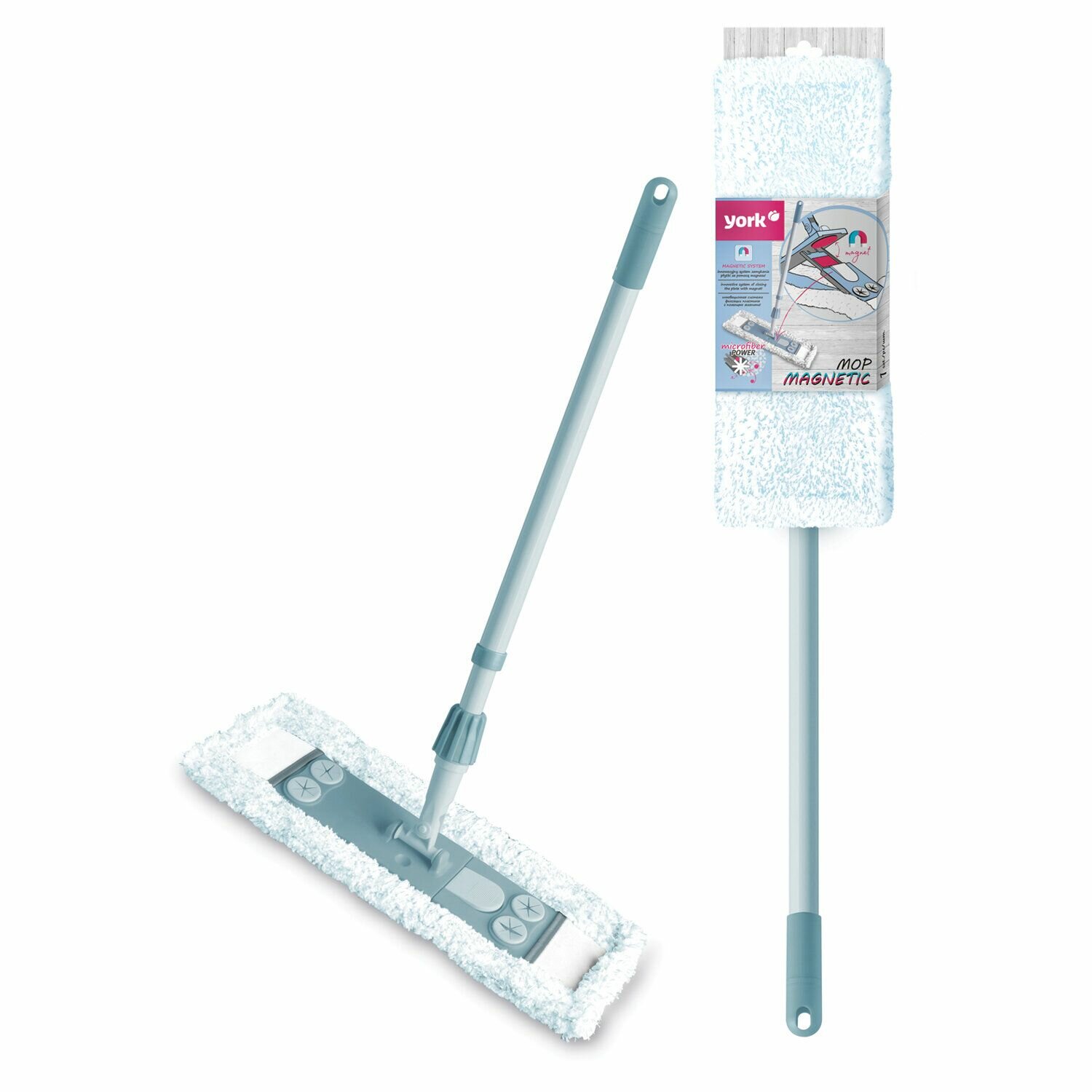 Швабра с флаундером 40 см с насадкой МОП, черенок 85-145 см, насадка МОП (608413), YORK "Magnetic", 8169, 81690