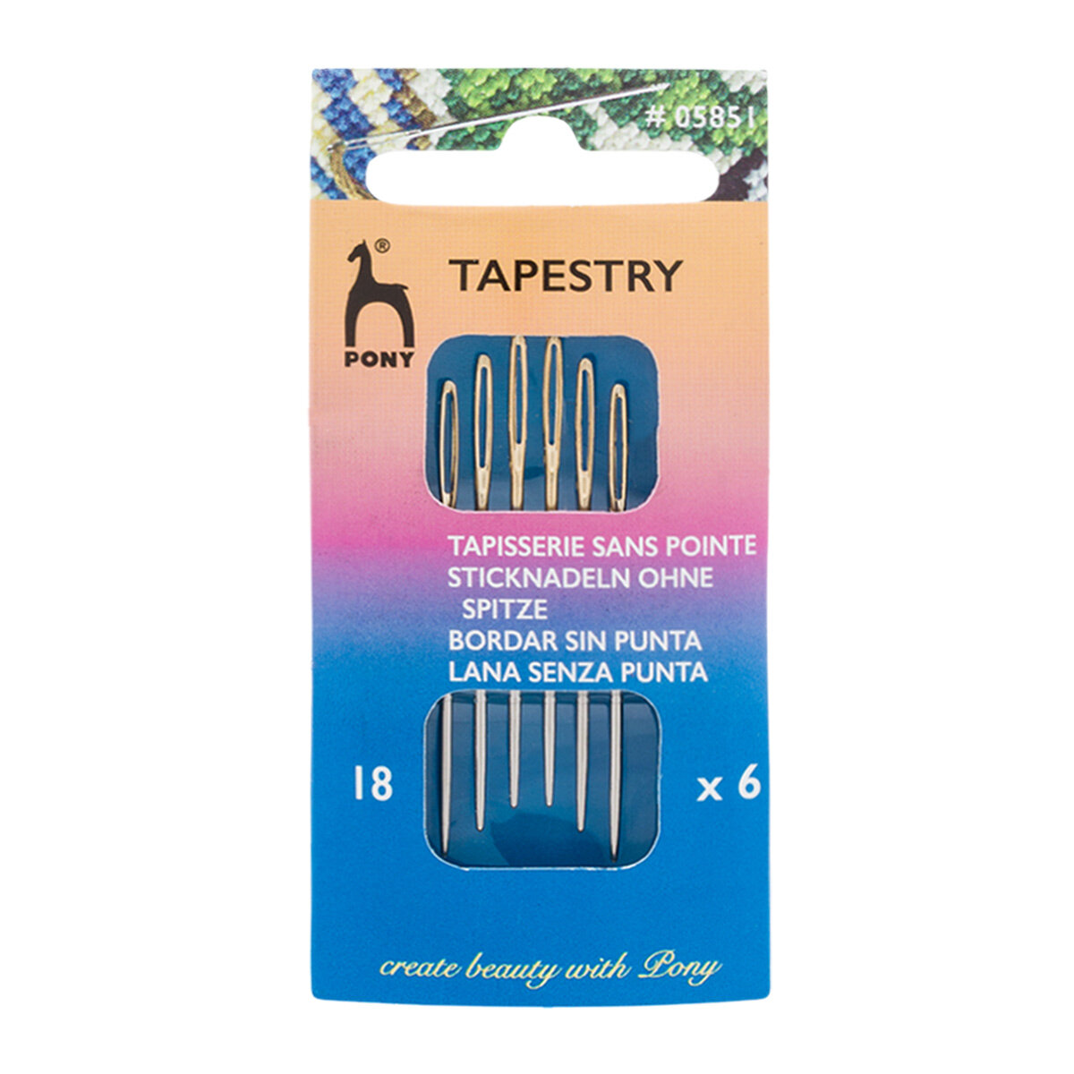 Иглы для вышивания гобеленовые с золотым ушком Tapestry №18, 6 шт, PONY 05851