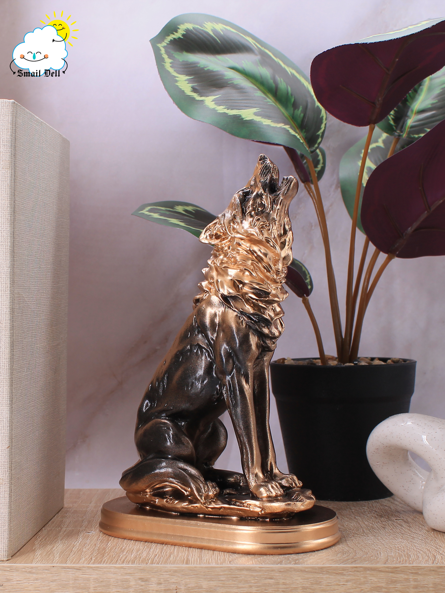 Интерьерная статуэтка Волк , 19 см , гипс , цвет бронза , черный