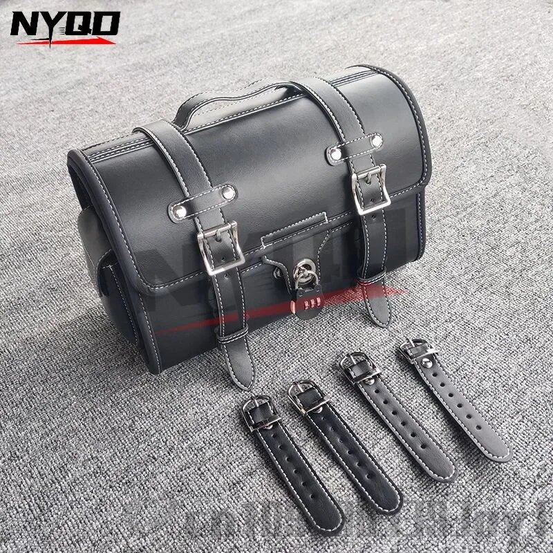 Сумка на заднее сиденье мотоцикла, подвесная сумка для мотоцикла, универсальная сумка в стиле ретро, вместительная задняя полка, седельная сумка для мотоцикла с ремнями Черный, черный