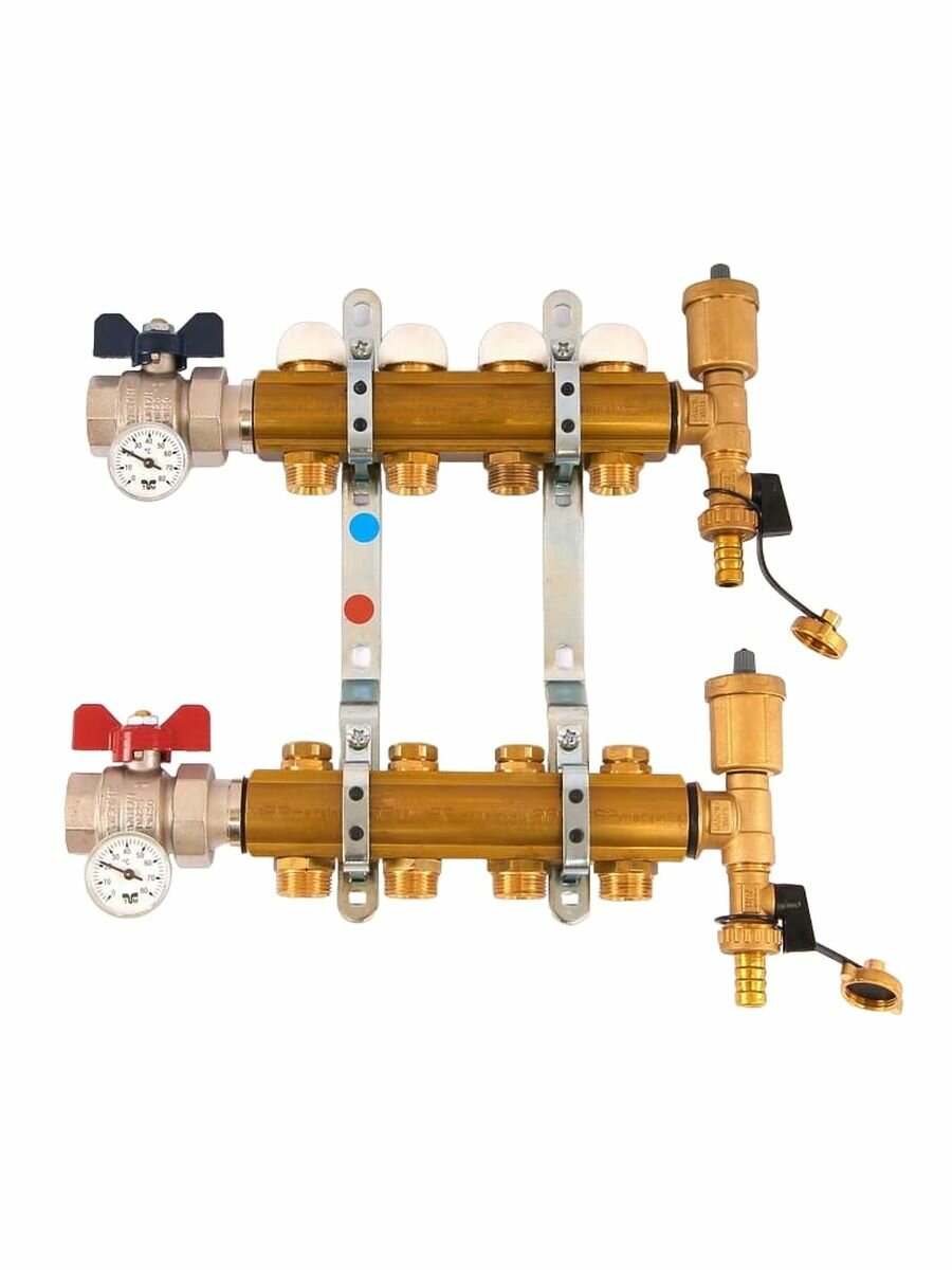 Коллекторная группа Tiemme 4 вых. 1" x 3/4 с термометром 3870012(3875G060504)