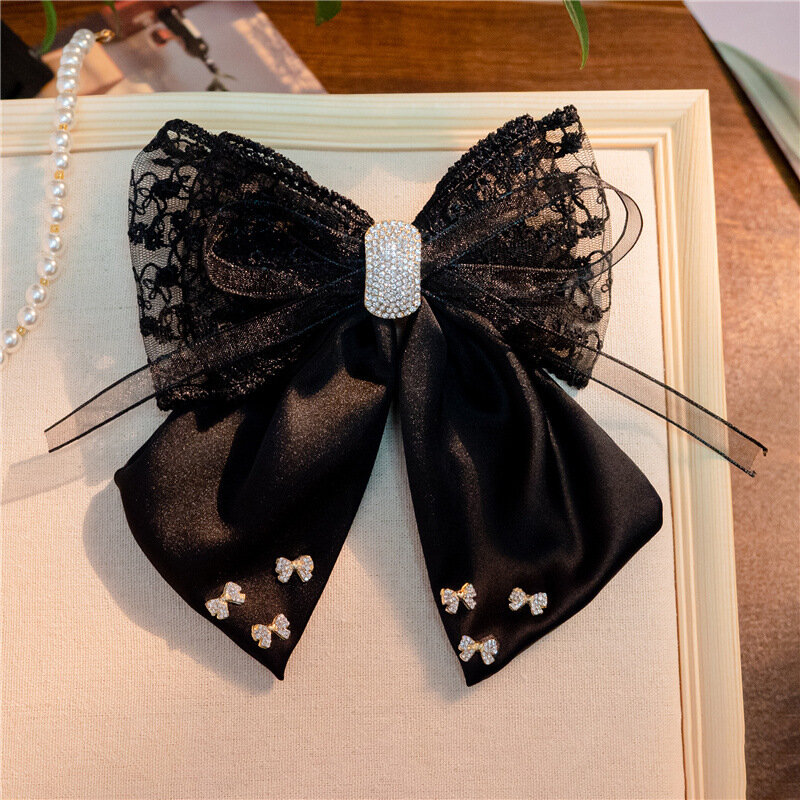 Зажим для волос "Бриллиантовый бант", черный, корейский