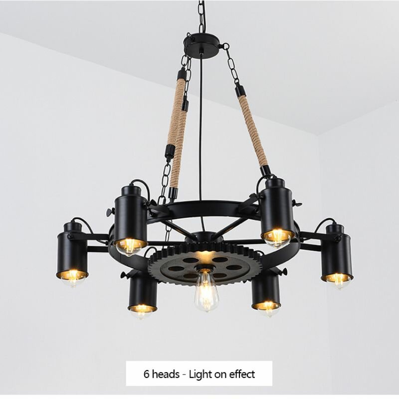 Люстра Из Пеньковой Веревки Кованого Железа С Точечными Светильниками, Ретро Индустриальный Стиль. Подходит Для Спален, Магазинов Одежды, Гостиных, Столовых, Украшения Дома.