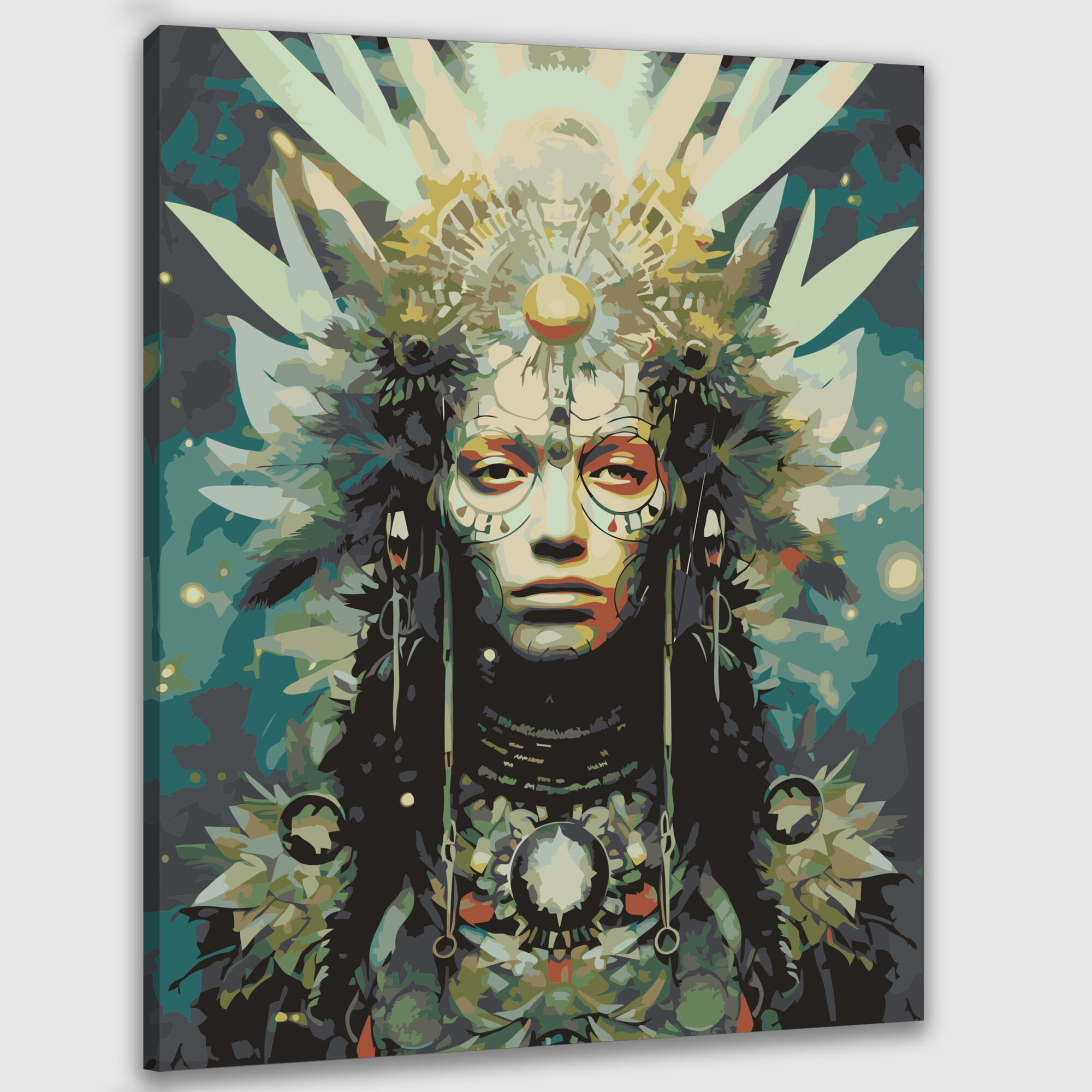 Картина по номерам 40x50 см, шаман, путешествие, цифровое искусство, коллаж, яркие цвета, сакральная геометрия