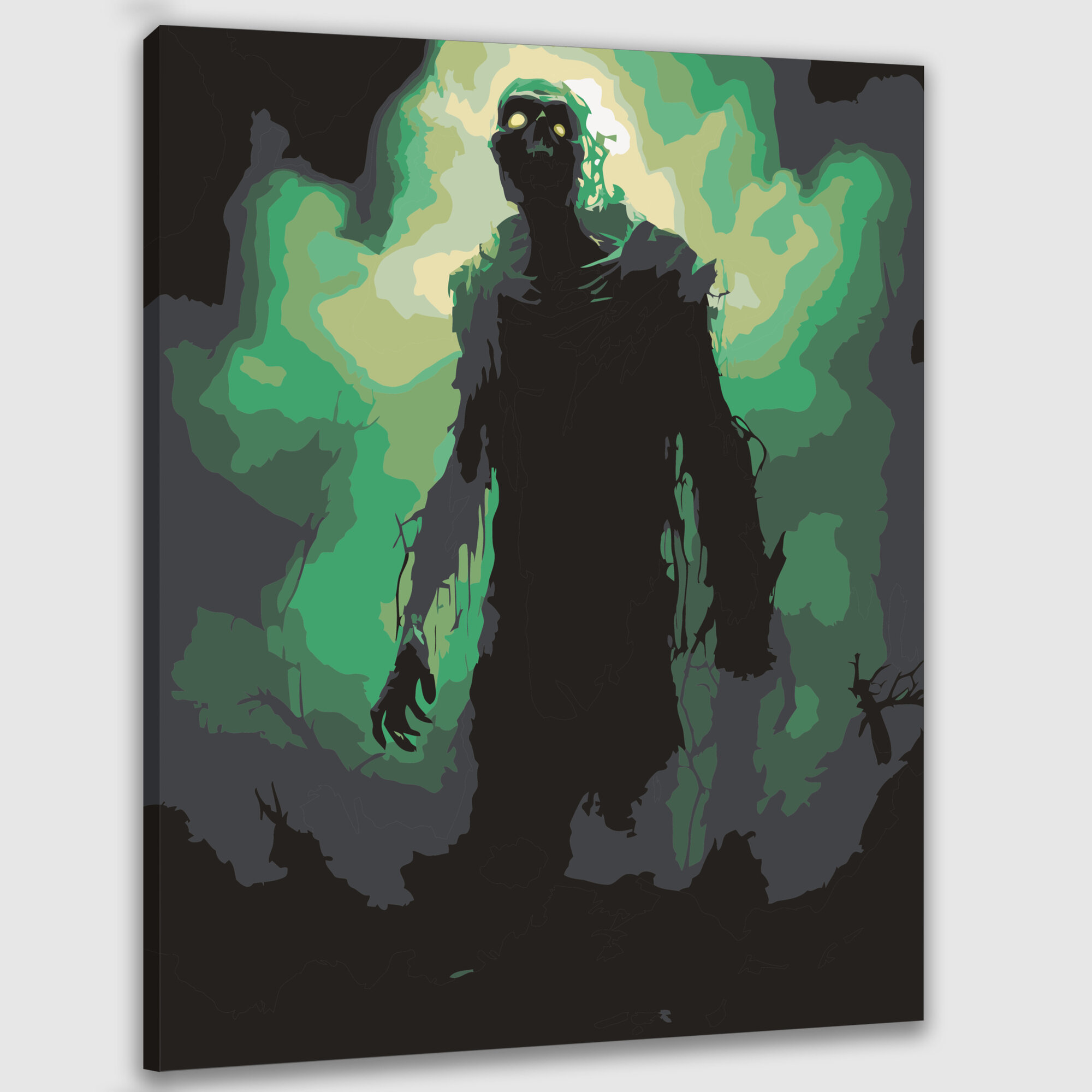 Картина по номерам 40x50 см, зомби, туманное кладбище, разлагающаяся плоть, разорванная одежда, кровь, разинутый рот