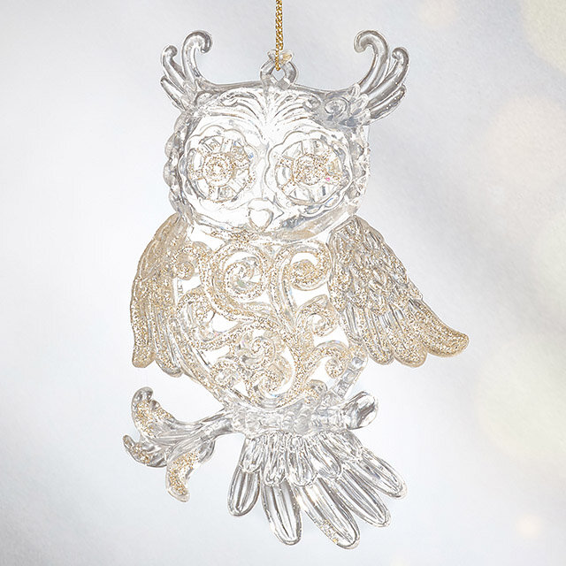 Елочная игрушка Сова на Веточке 12 см серебряно-золотая, подвеска, Forest Market, 150079