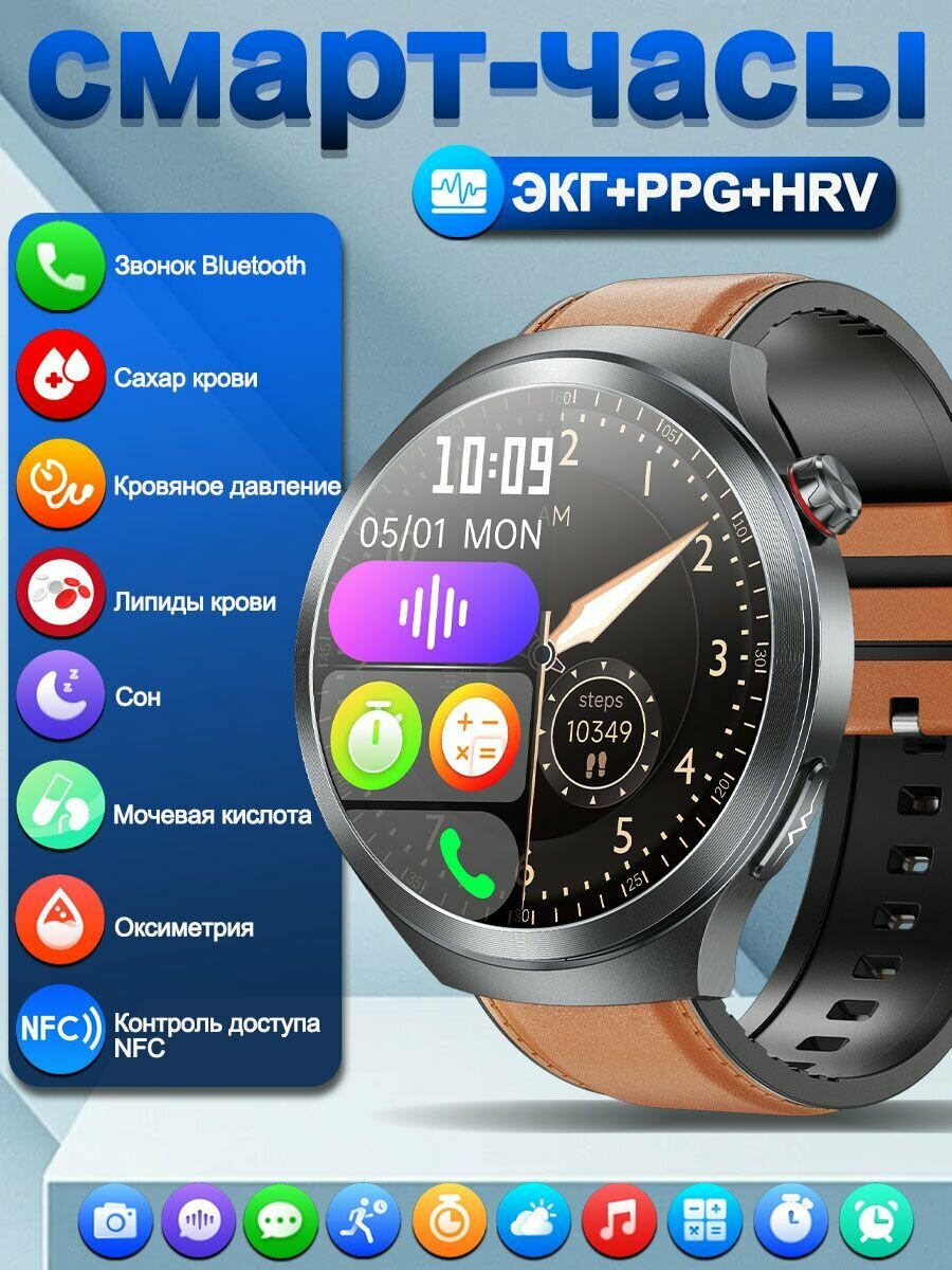 SACOSDING смарт часы для управления здоровьем, большой экран 1,73' AMOLED, ЭКГ, мониторинг глюкозы в крови